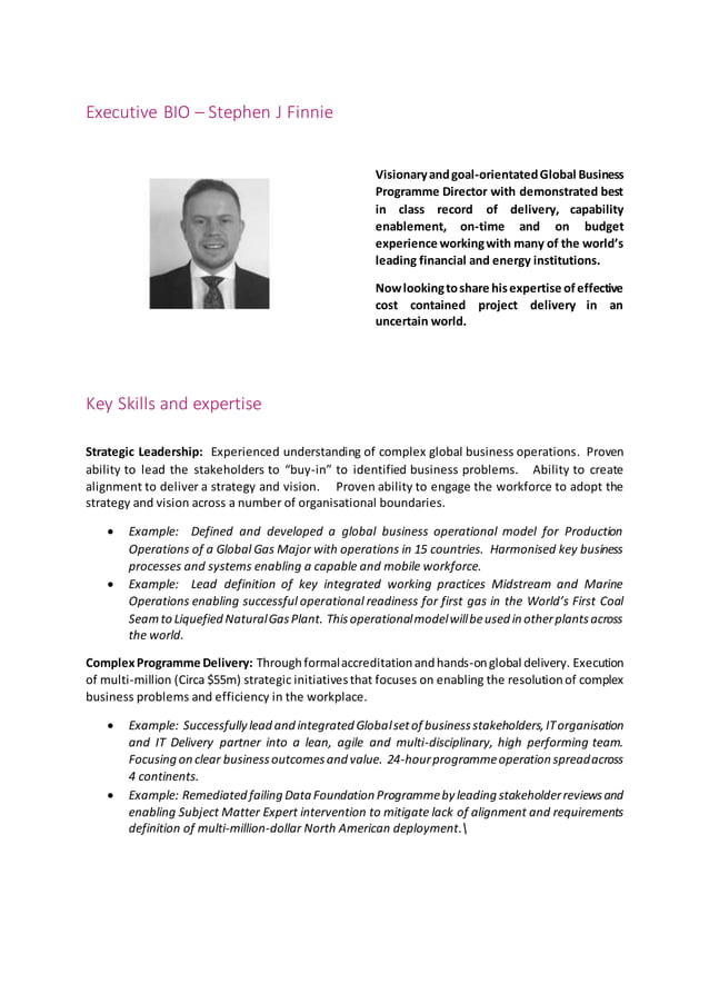 Executive BIO - Stephen James Finnie | PDF