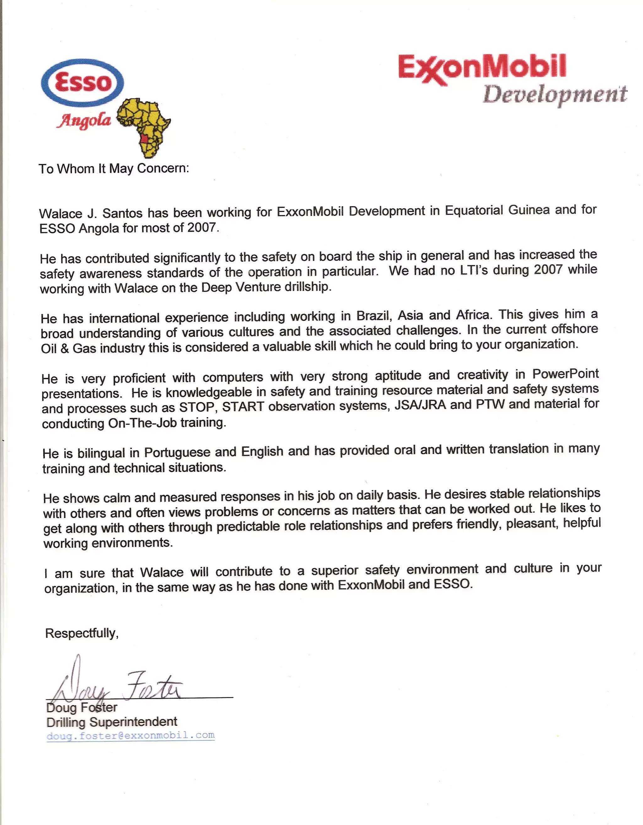 ExxonMobil Recommendation Letter | PDF