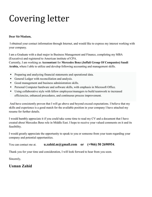 Covering Letter Usman Zahid | PDF Covering Letter Usman Zahid | PDF