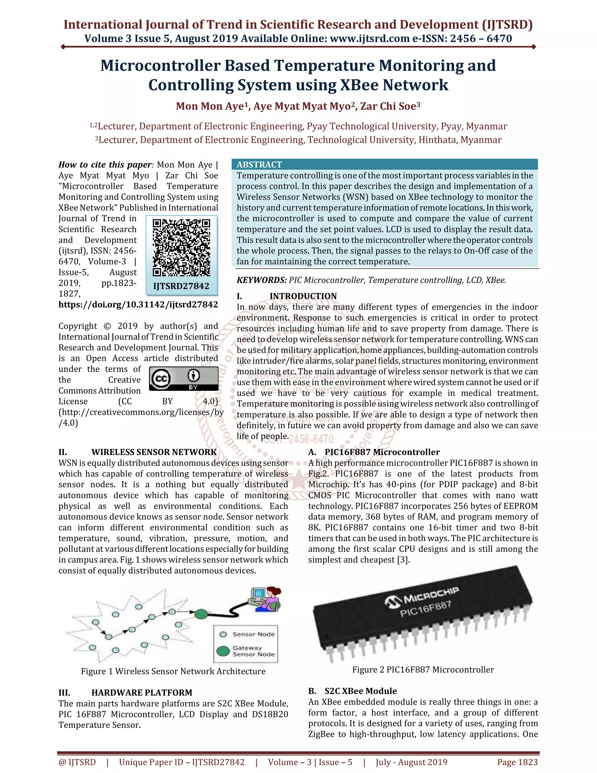 Microcontroller Based Temperature Monitoring and Controlling System using XBee Network | PDF