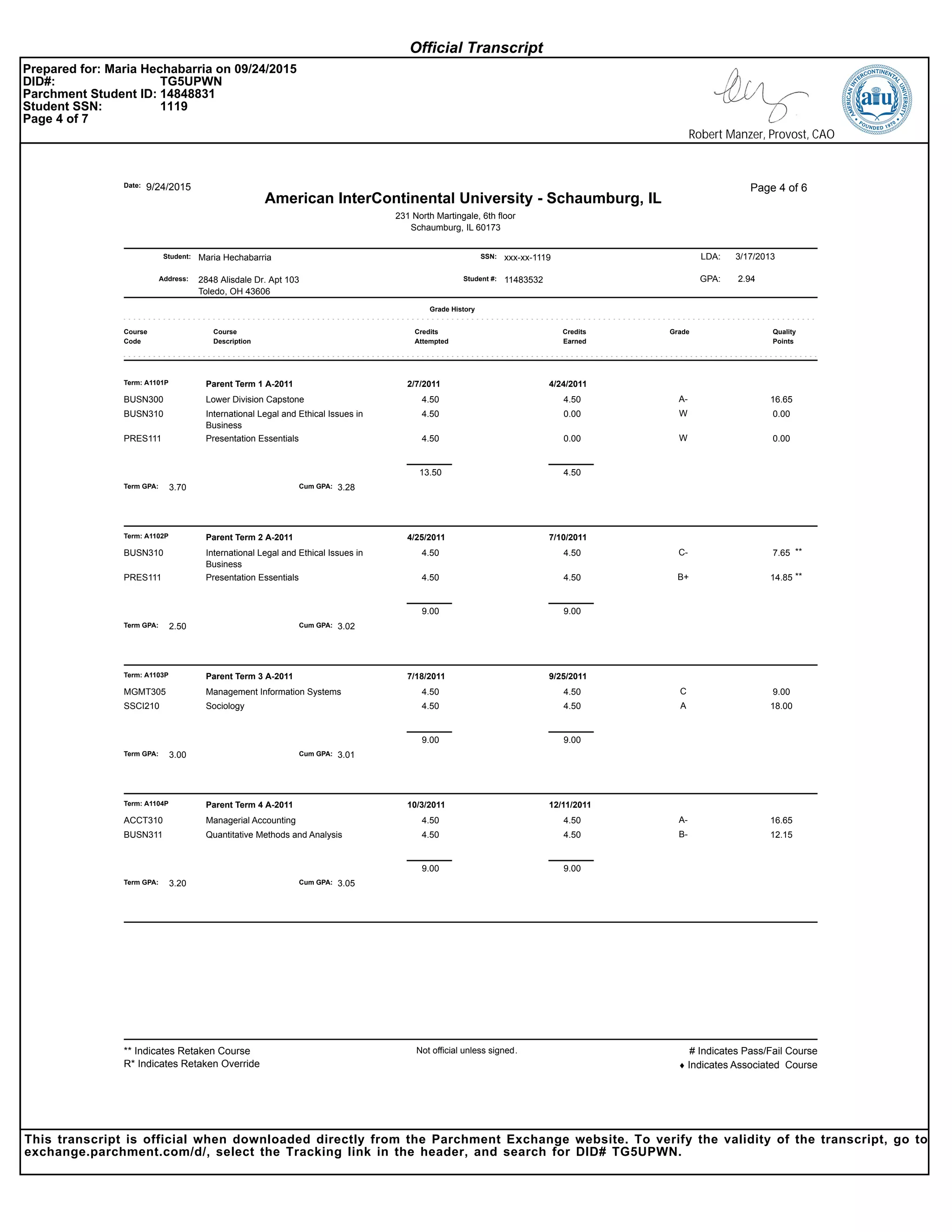official transcripts | PDF