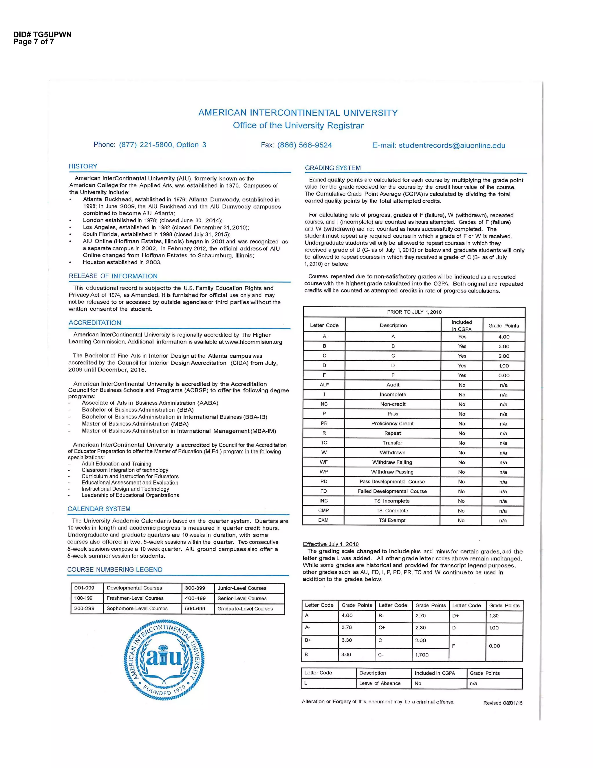 official transcripts | PDF