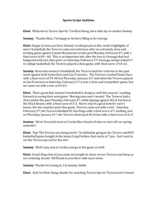 Sports Script Anchor Audition | PDF