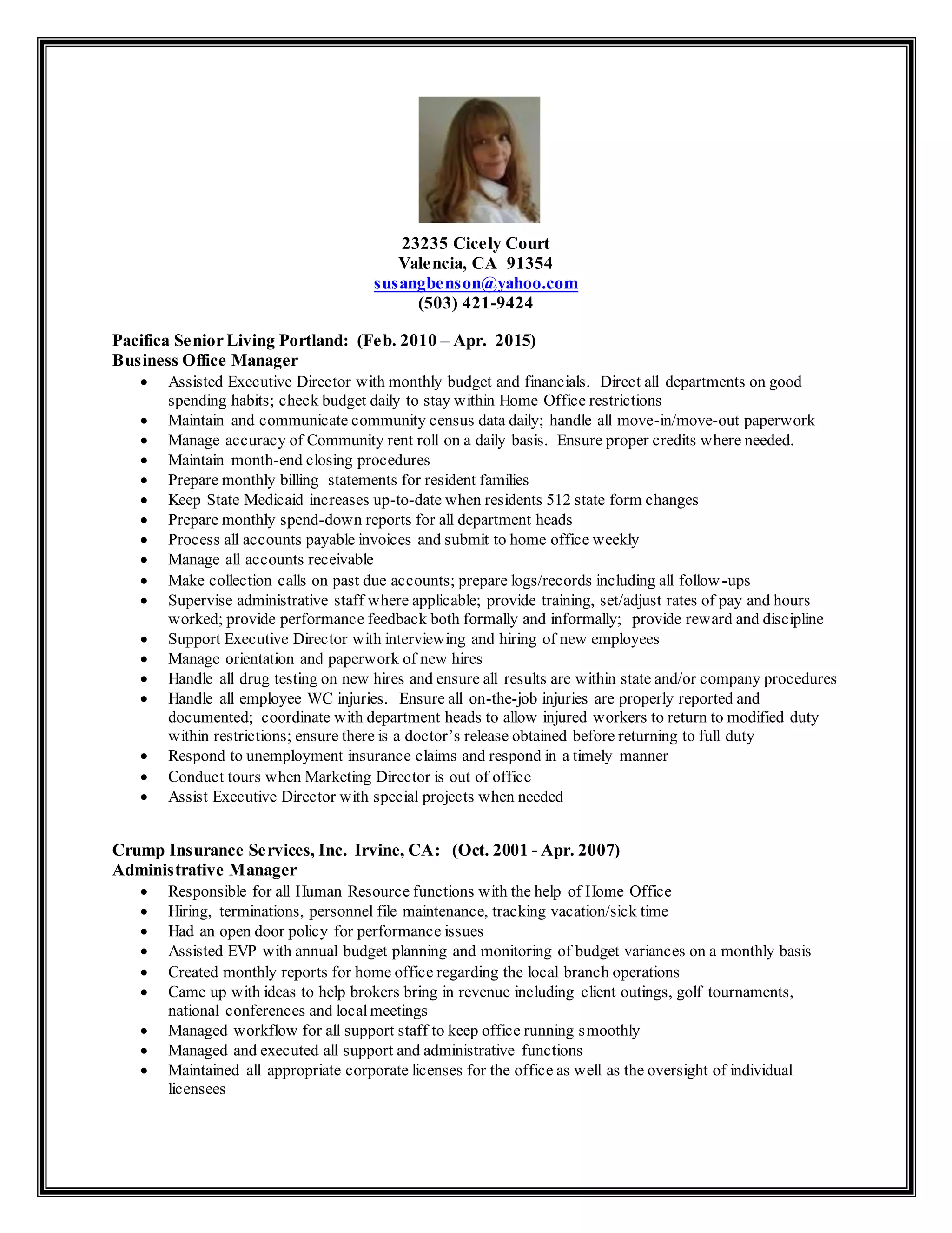 Resume - Susan Benson | PDF