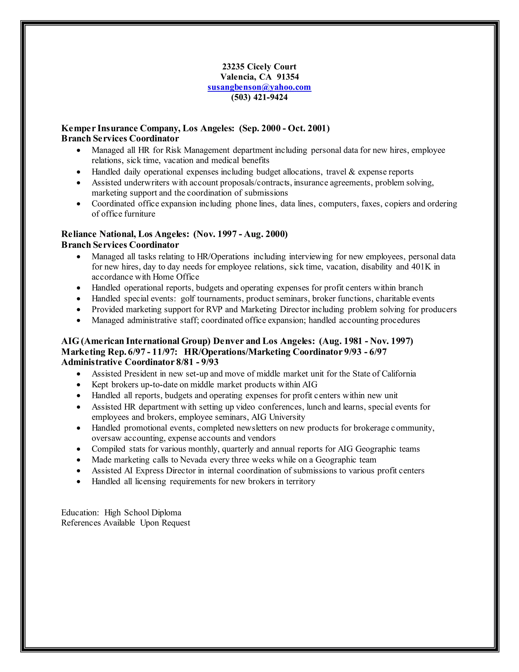 Resume - Susan Benson | PDF