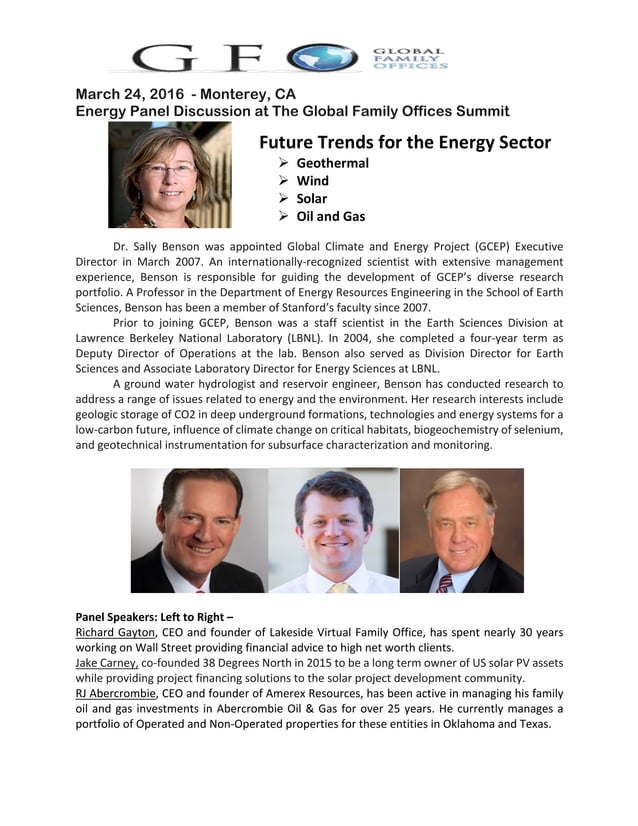 Global Family Offices Summit_Energy Future Panel_March 24, 2016 | PDF | Geology | Science