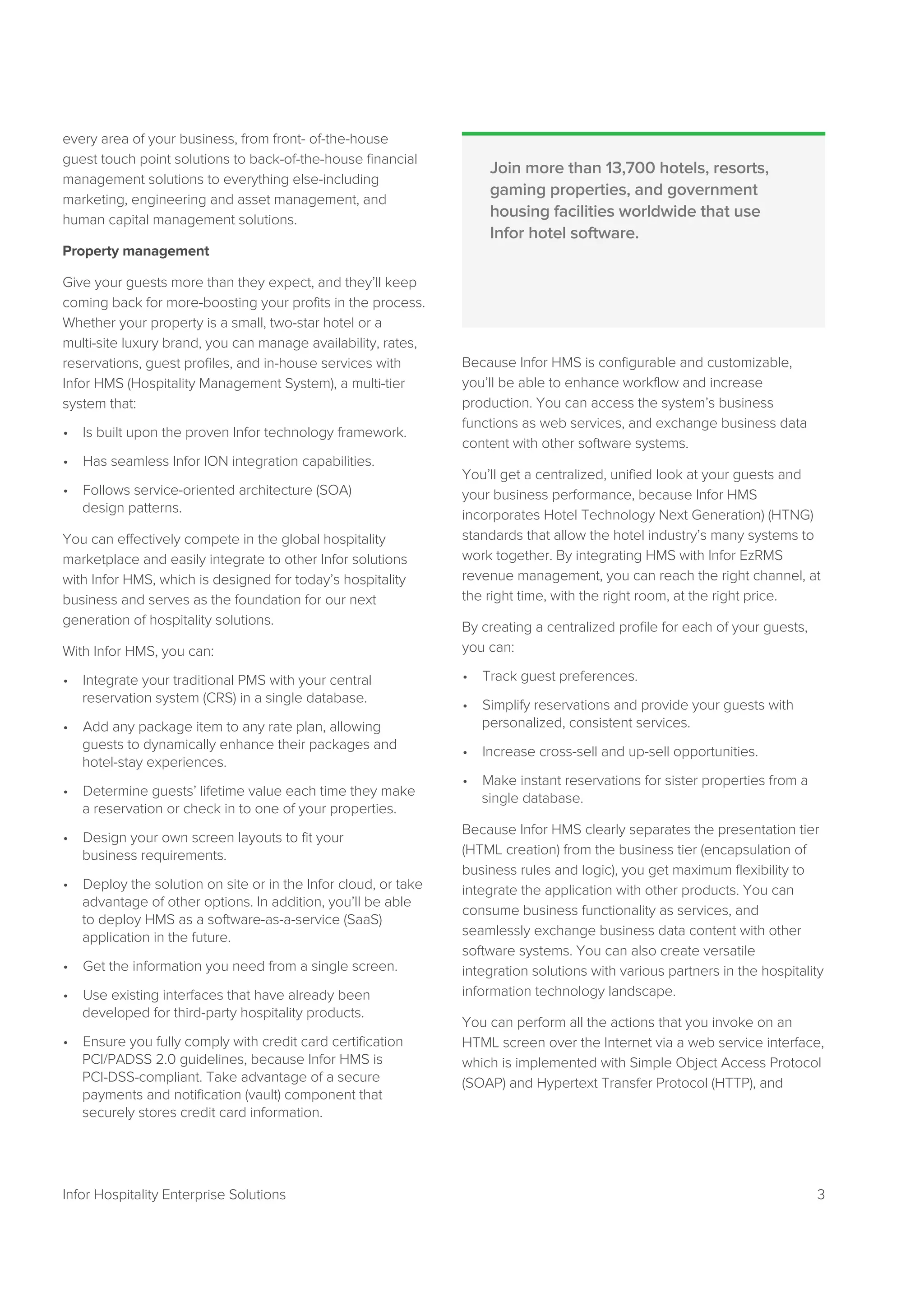 Infor Hospitality Solutions Overview | PDF