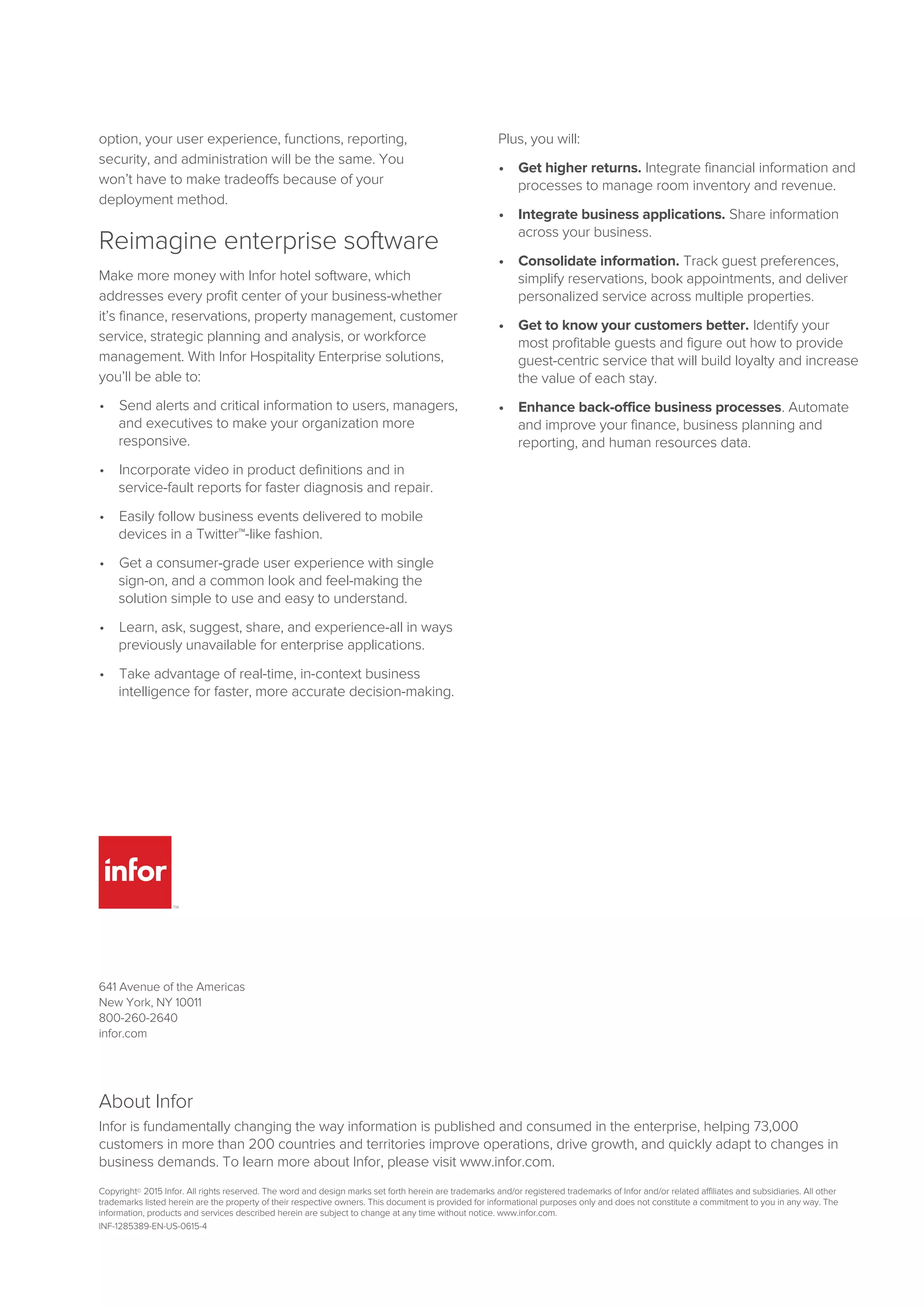 Infor Hospitality Solutions Overview | PDF