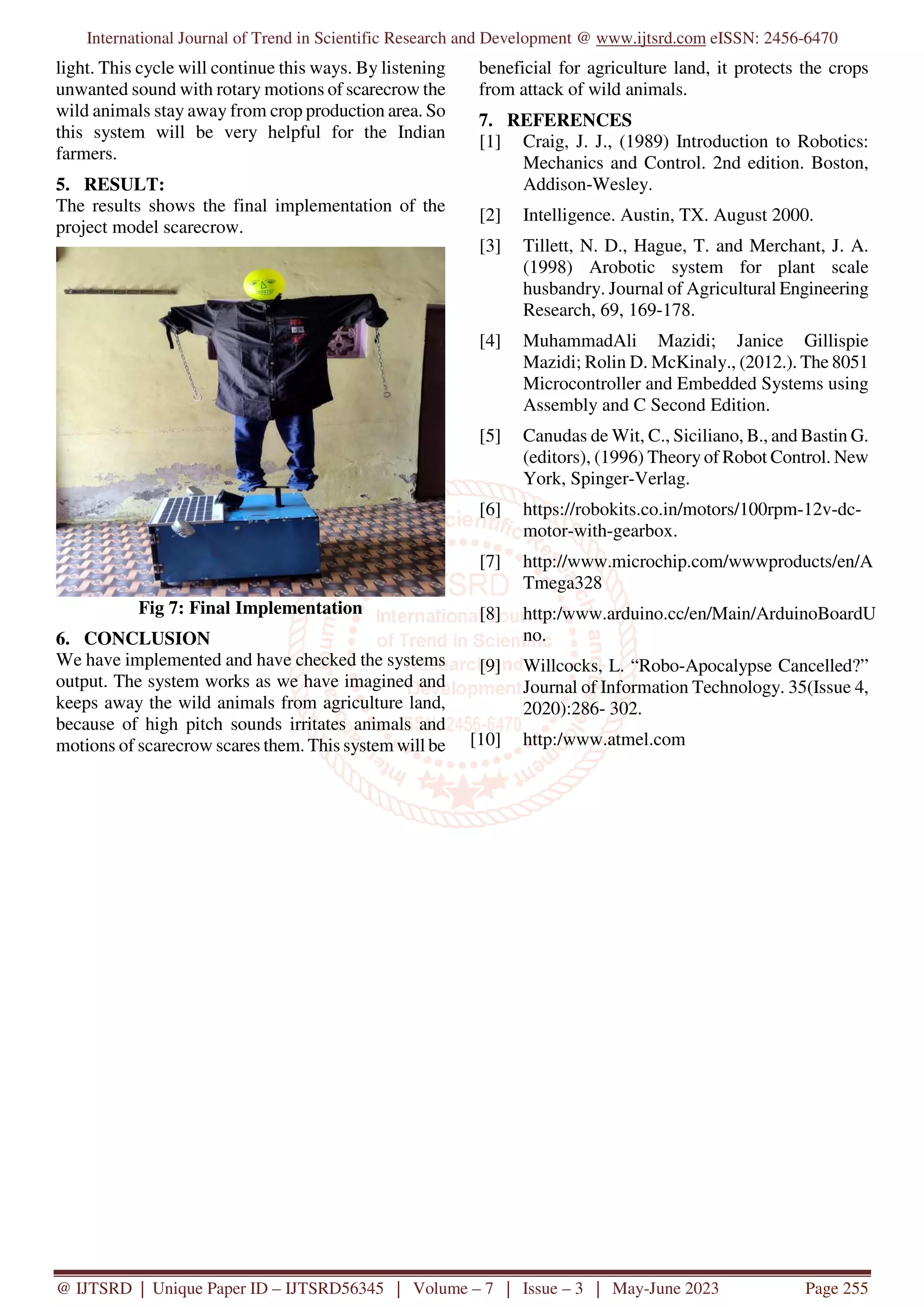 A Smart Solar Powered Automated Scarecrow for Agriculture | PDF