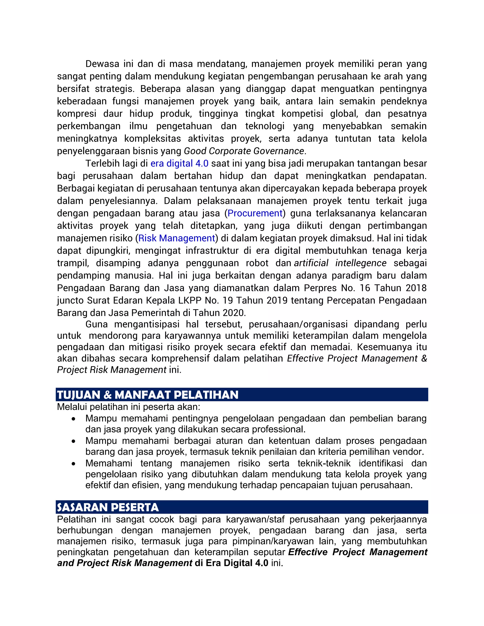 Silabus Training "Effective PROJECT MANAGEMENT & PROJECT RISK ...