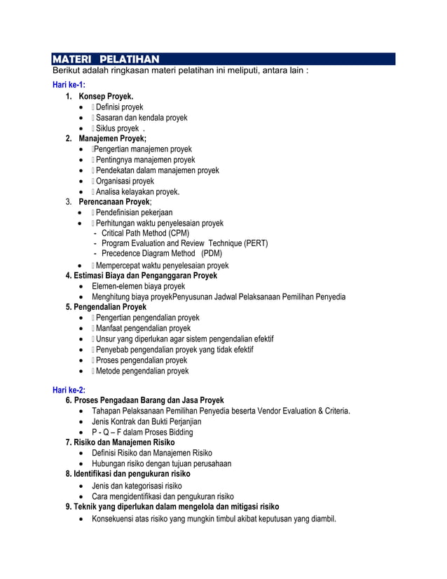 Silabus Training "Effective PROJECT MANAGEMENT & PROJECT RISK ...