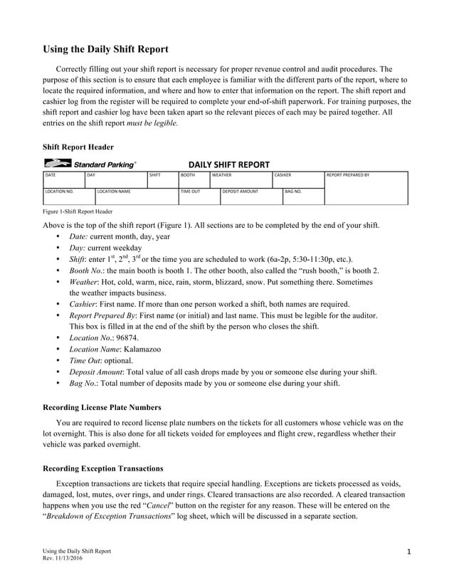Using the Daily Shift Report | PDF