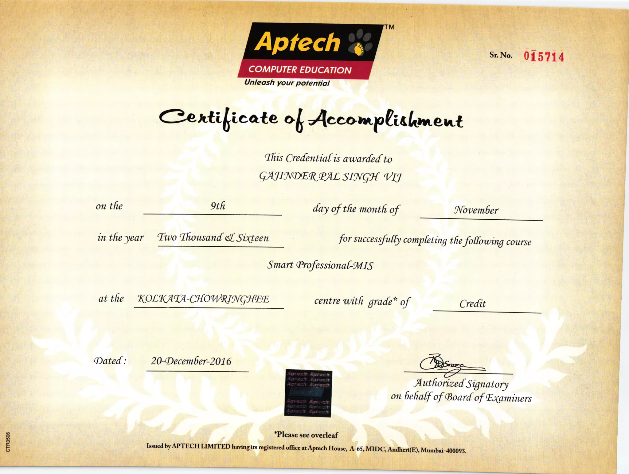 aptech certificte | PDF