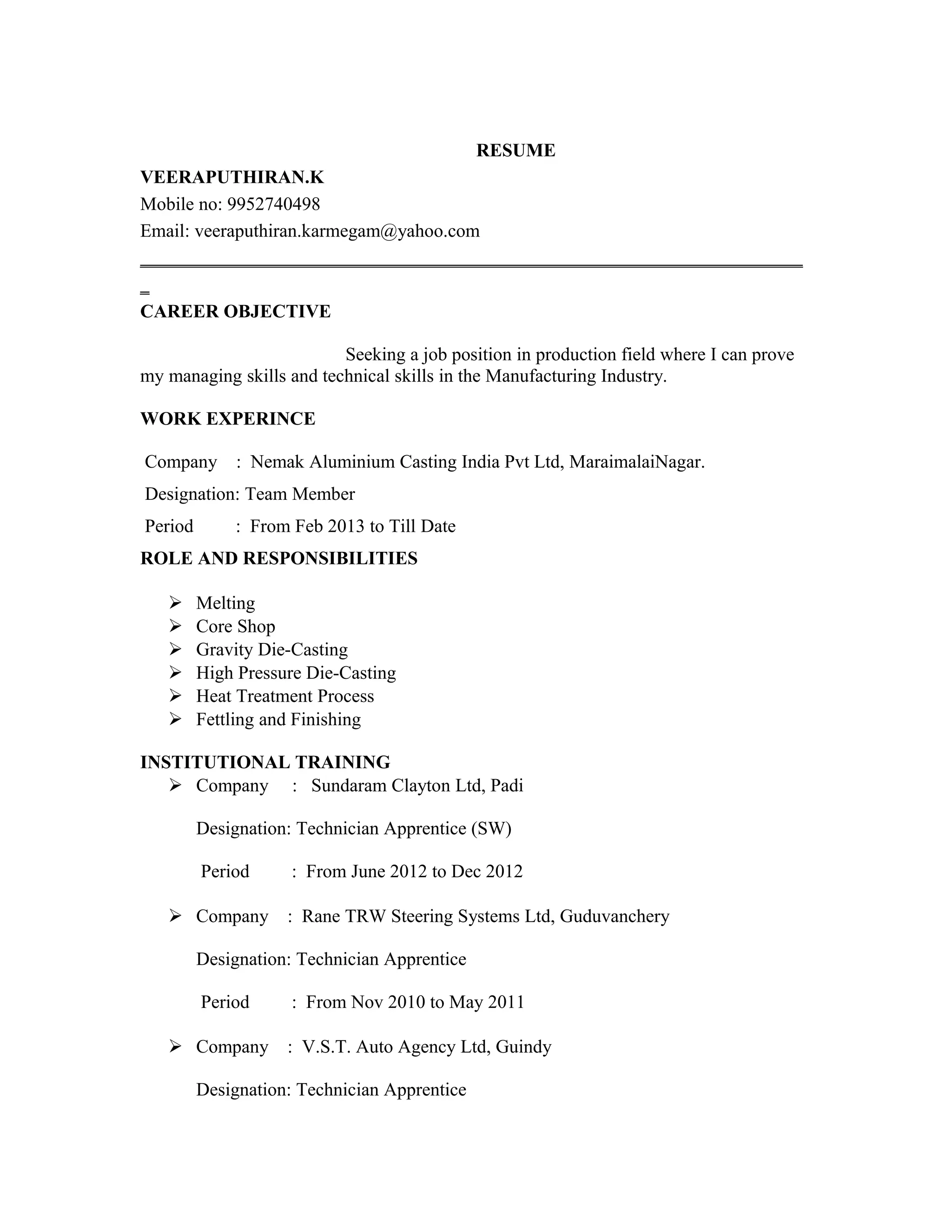 Veera_Resume | DOC | Careers