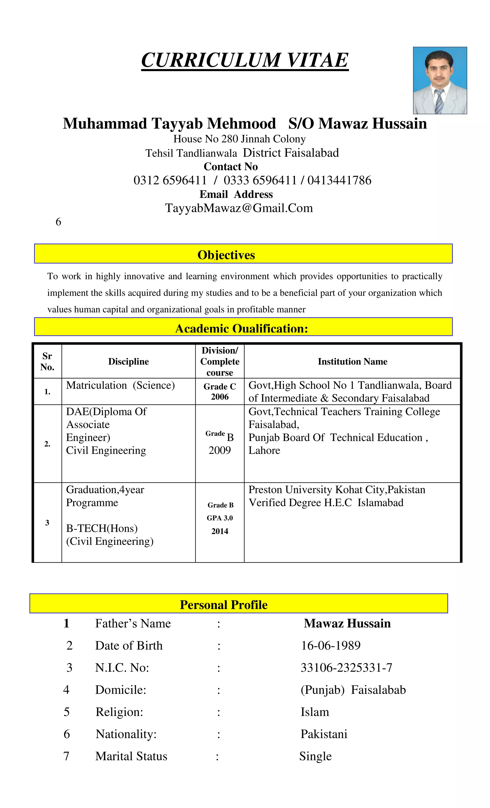 CV Muhammad Tayyab Mehmood pdf | PDF