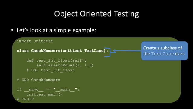 Python Object Oriented Testing Unit Testing Ppt 