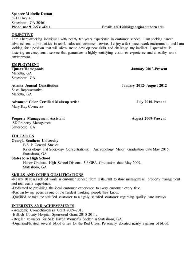 2016Spencer Michelle Dutton_Resume | DOCX | Business | Business and Finance