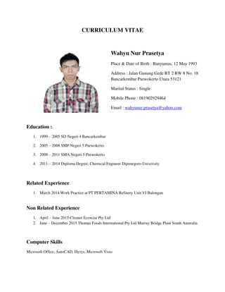 CURRICULUM VITAE WAHYU NUR PRASETYA | PDF