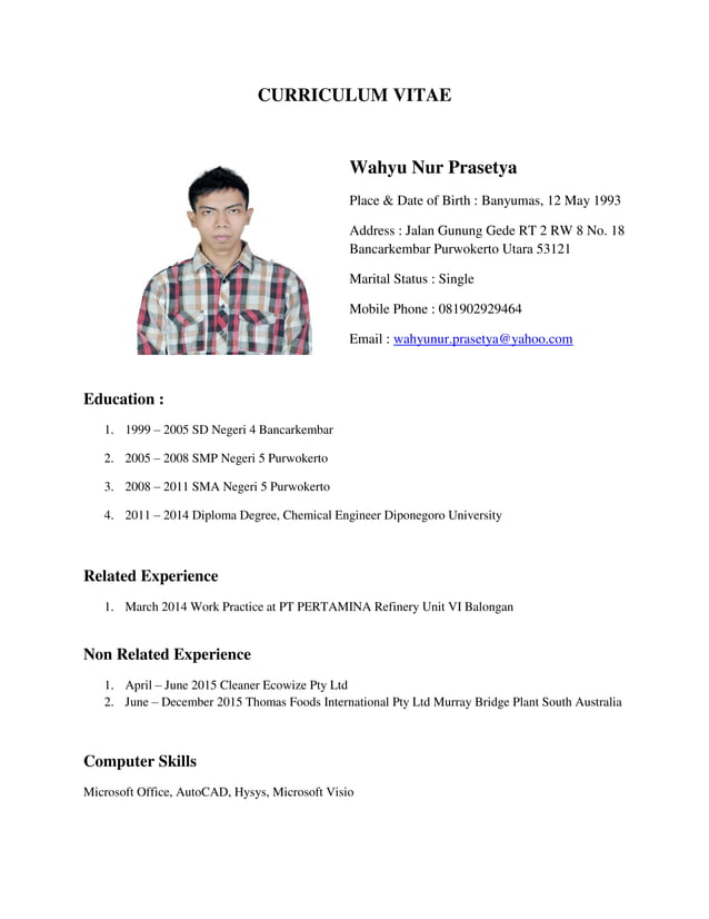 CURRICULUM VITAE WAHYU NUR PRASETYA | PDF