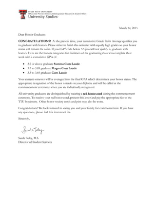 Honors Letter SPRING 2015 | PDF