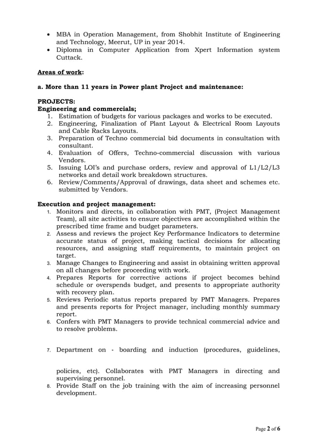 RESUME_BS-Project-Maint -1- JPL | PDF