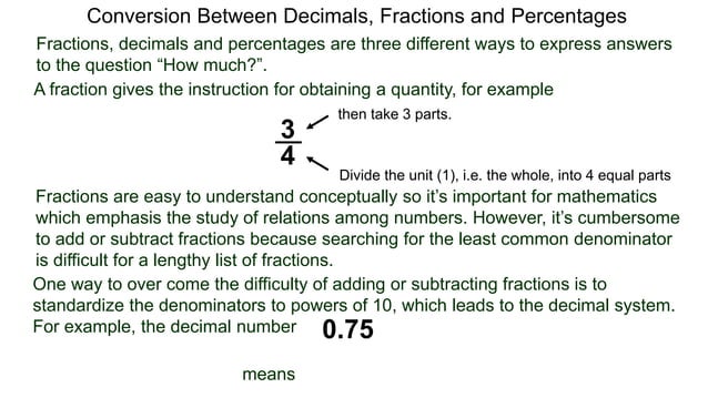 34 conversion between decimals, fractions and percentages | PPT