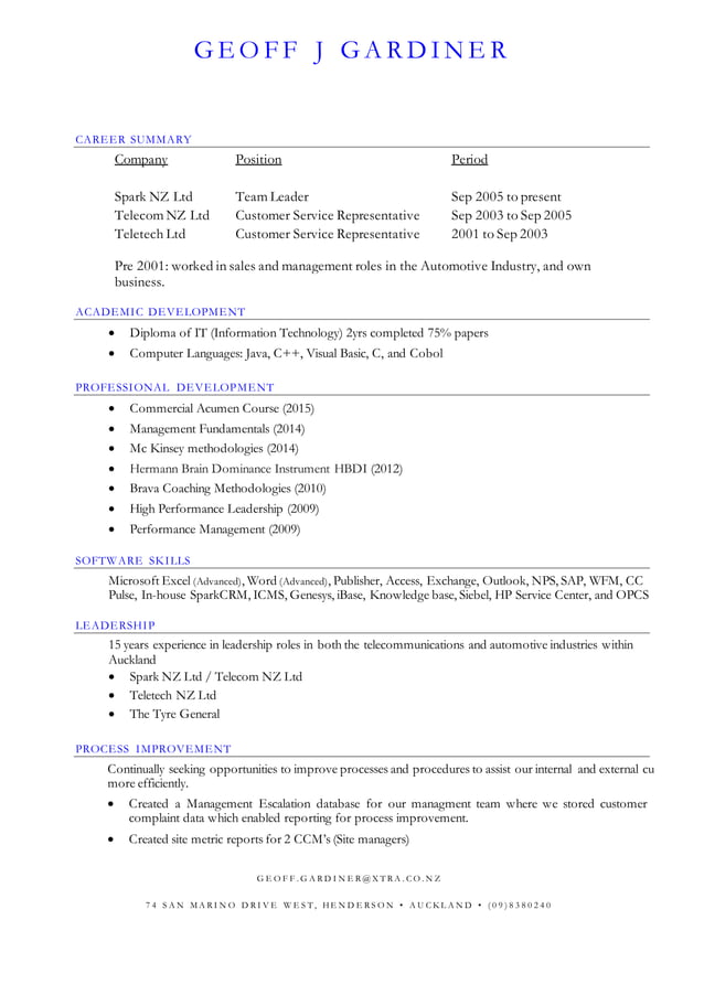 CV - Geoff Gardiner 2016 | PDF