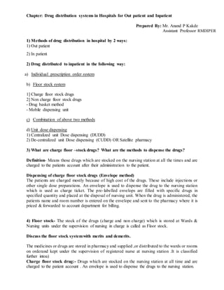 Drug distribution systems in Hospitals for Out patient and Inpatient | DOCX