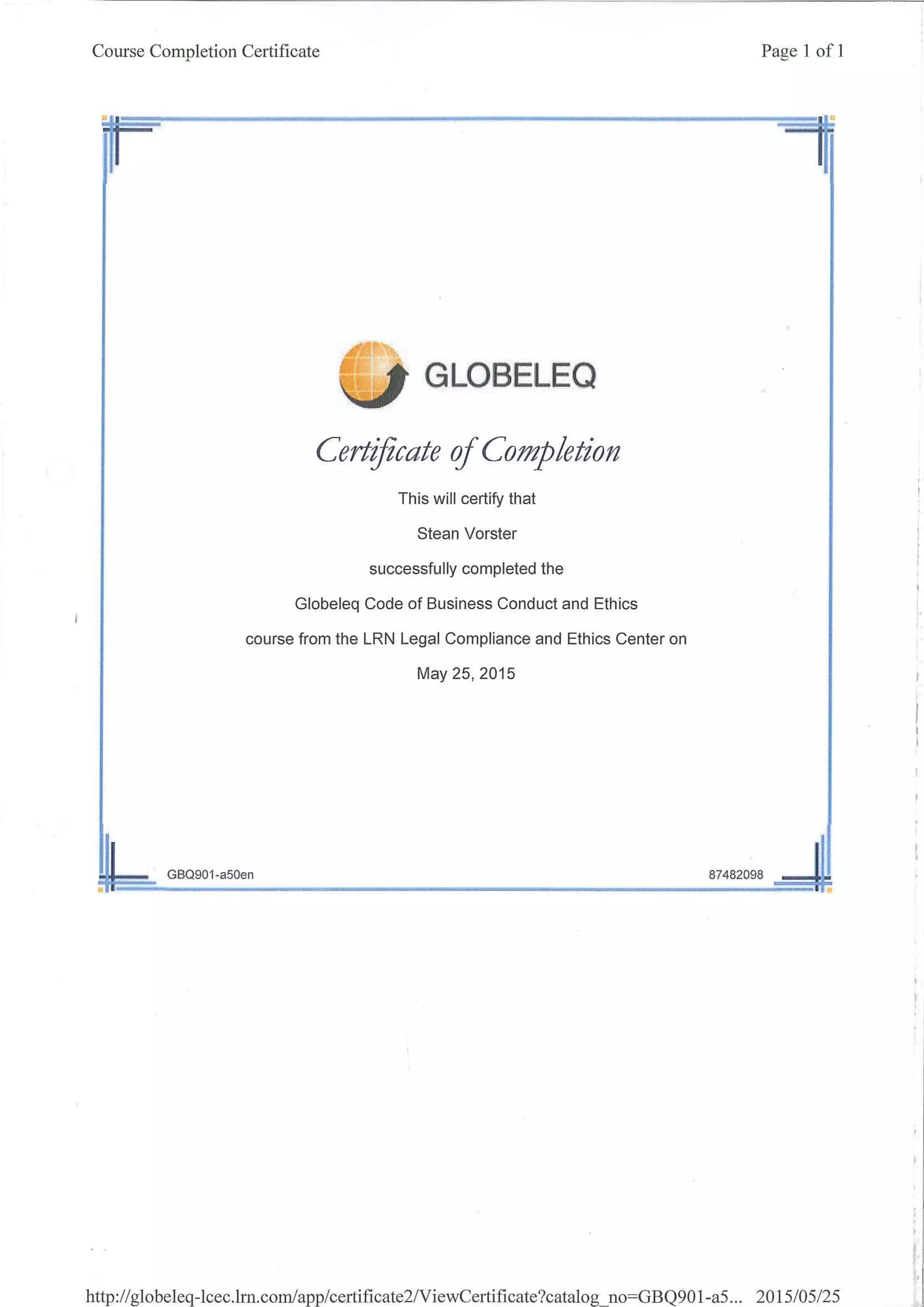Globeleq Certificates | PDF