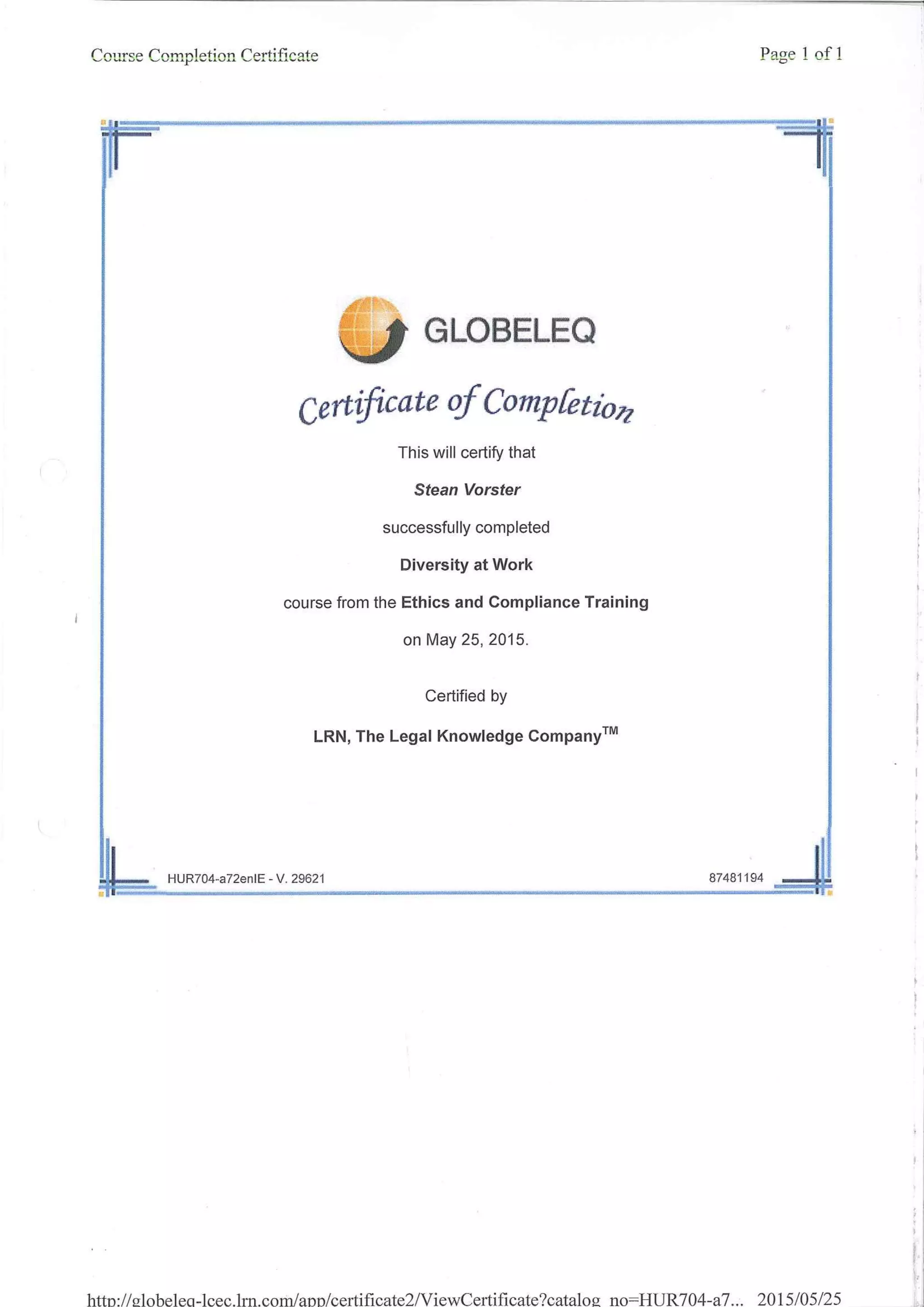 Globeleq Certificates | PDF