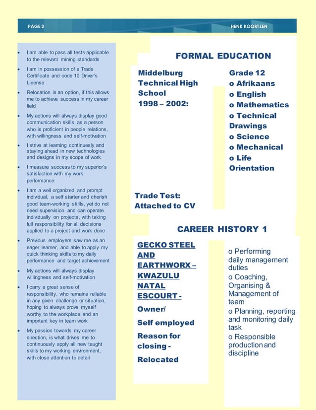 Henk Koortzen CV Updated | DOCX