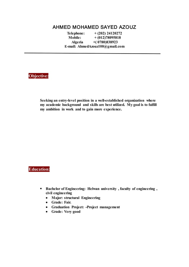 Ahmed C.V | DOCX | Civil Engineering Industry | Industries