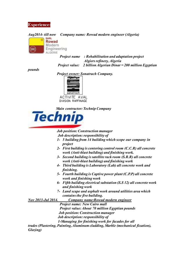 Ahmed C.V | DOCX | Civil Engineering Industry | Industries