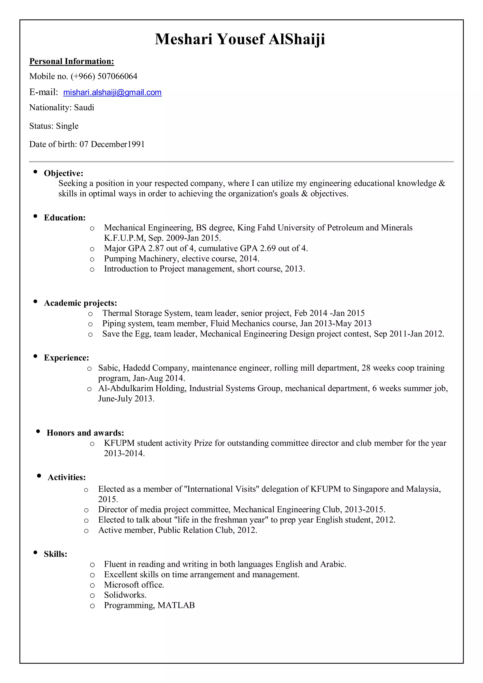 meshari alshaiji cv | PDF | Business | Business and Finance