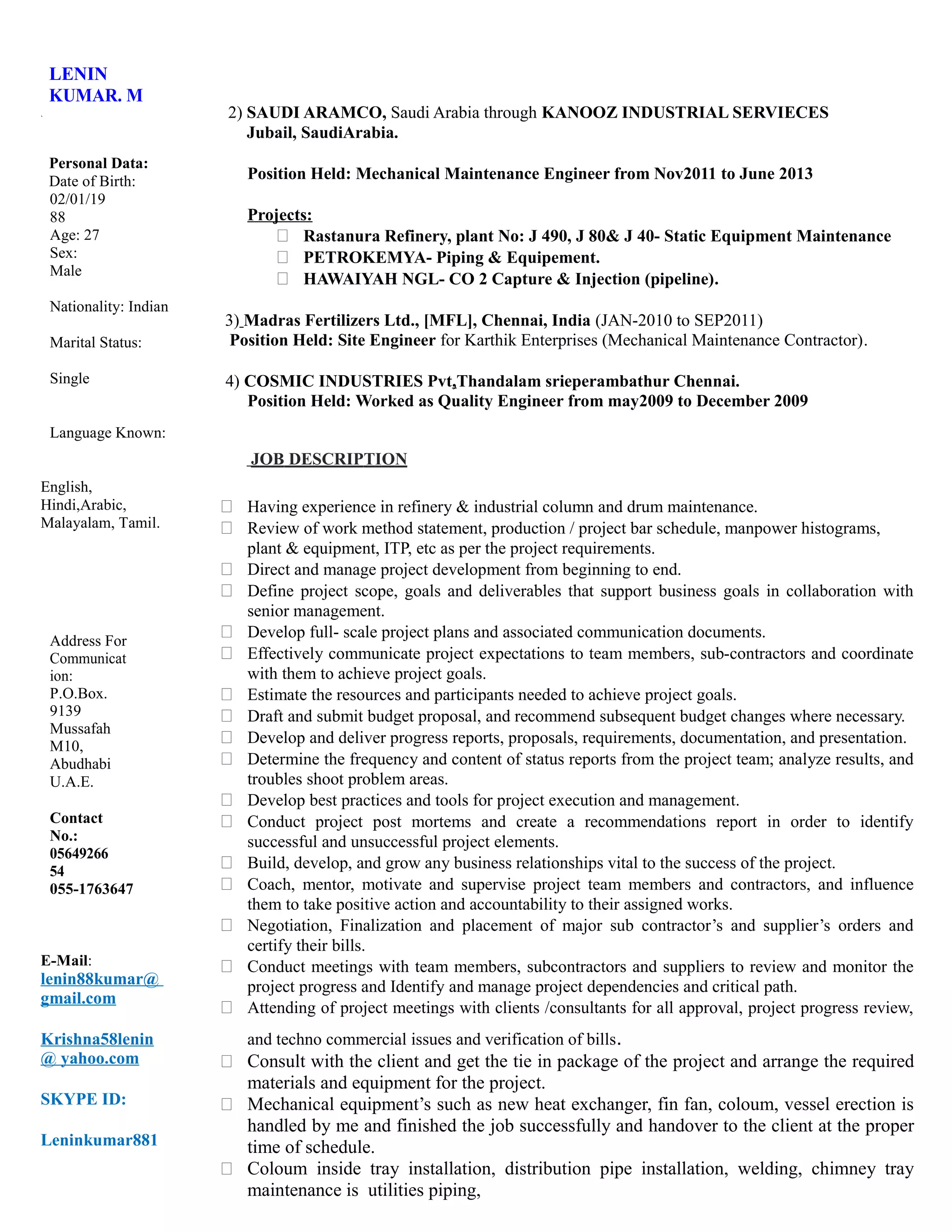 Lenin Resume word | RTF