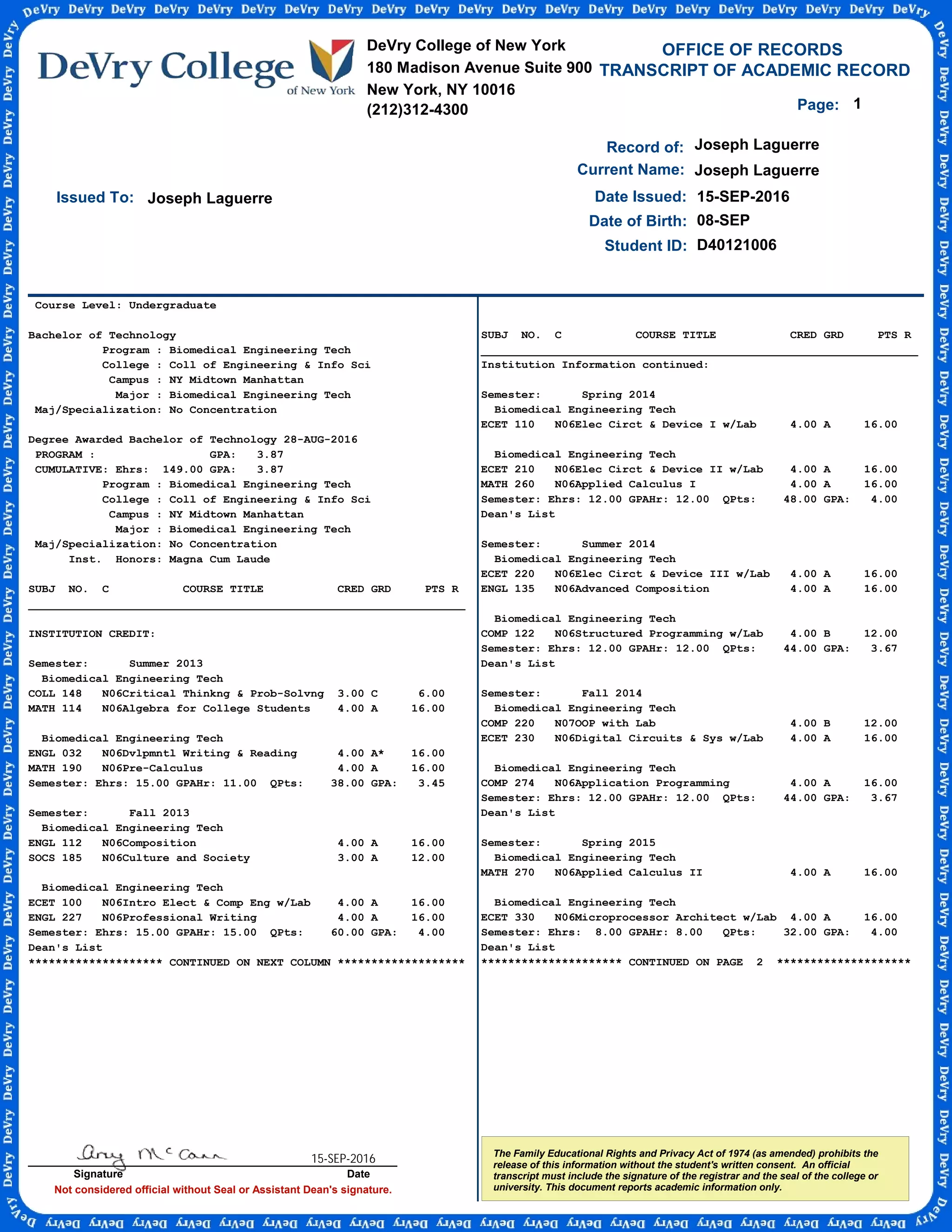 Joseph-LAGUERRE-Transcript | PDF