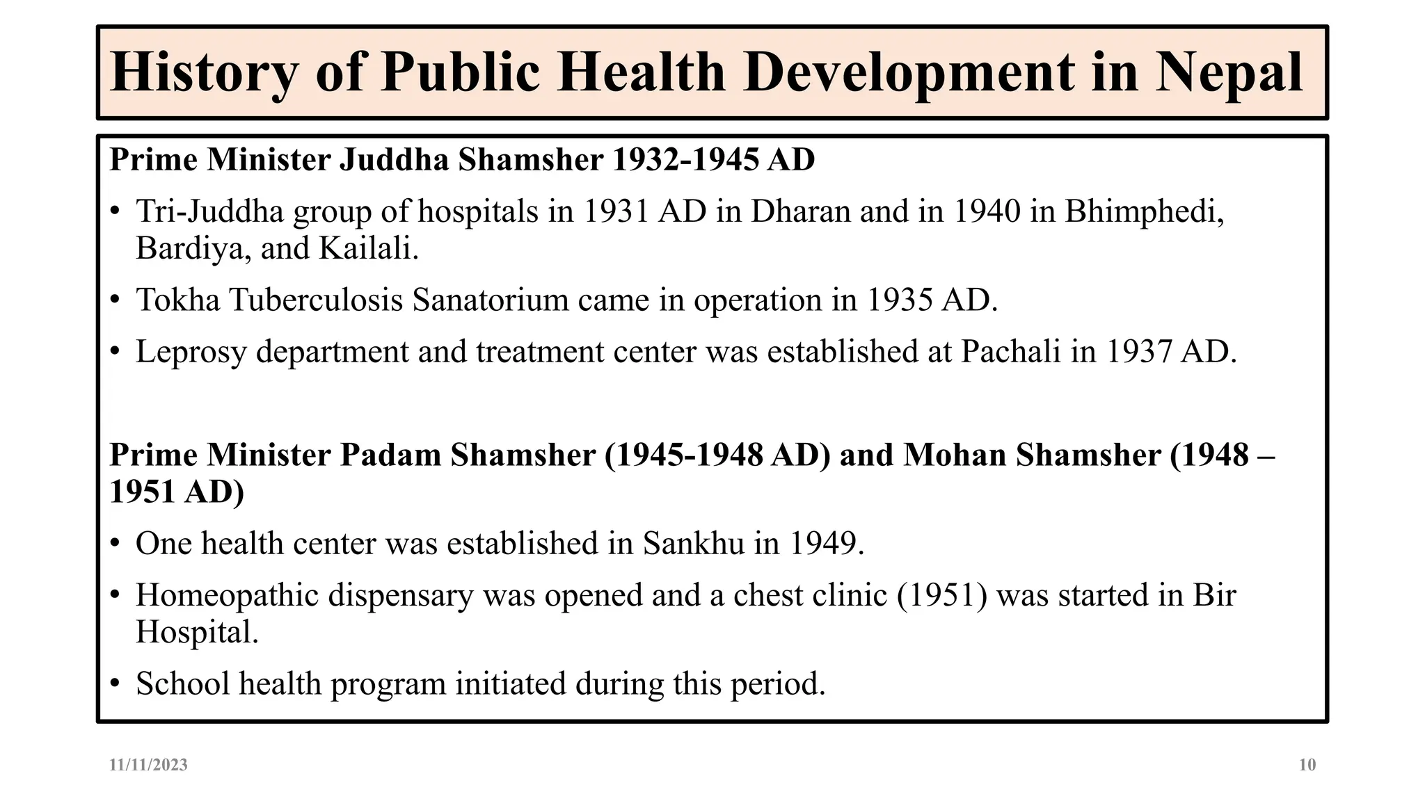 History of Development of Public health in Nepal and different ...