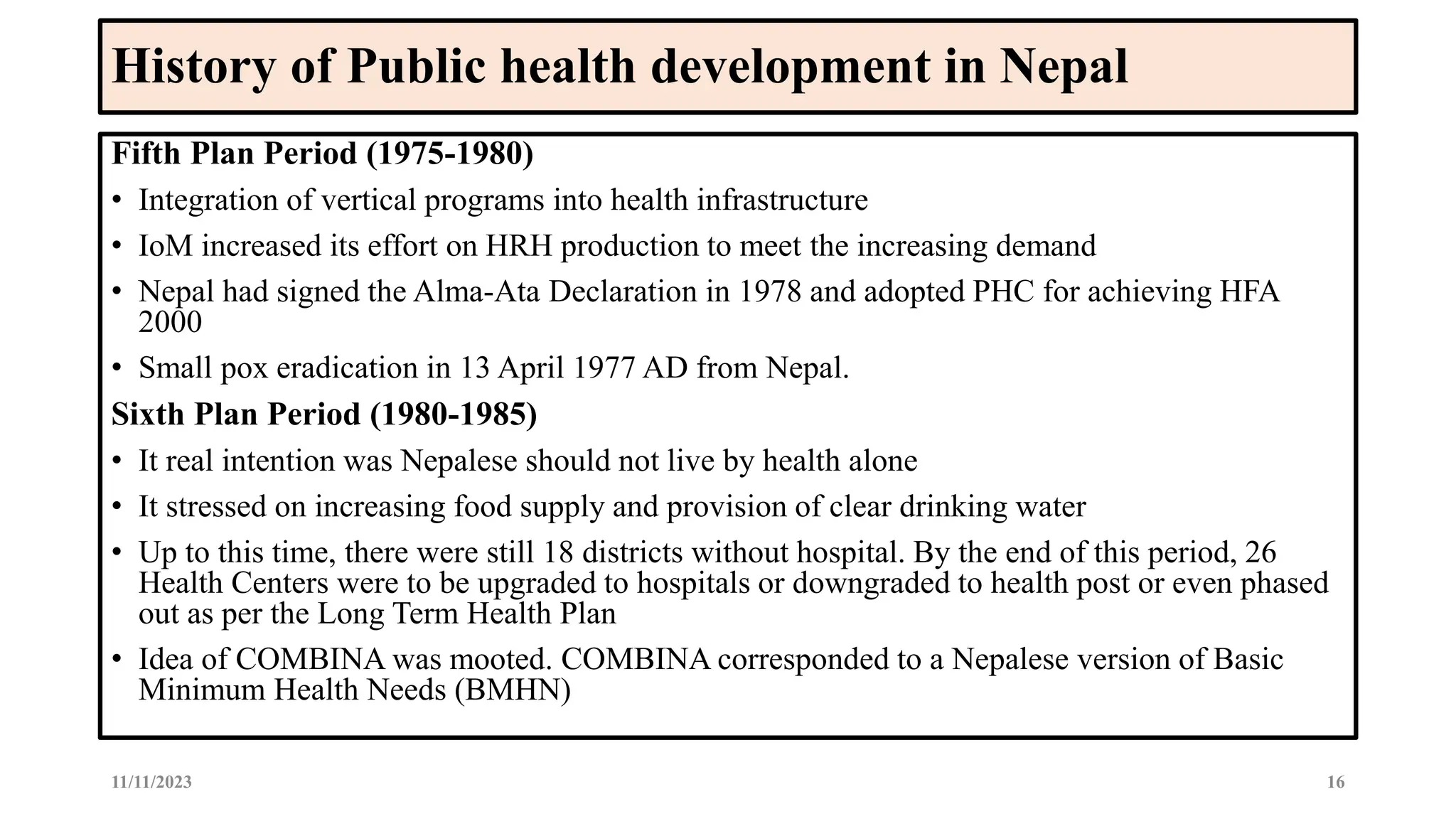 History of Development of Public health in Nepal and different ...