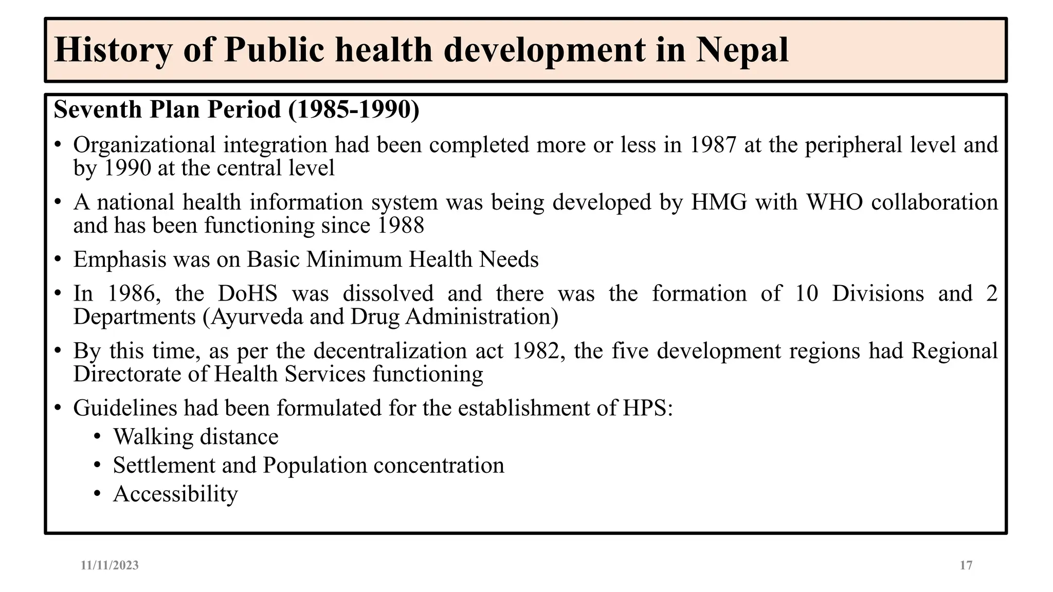 History of Development of Public health in Nepal and different ...