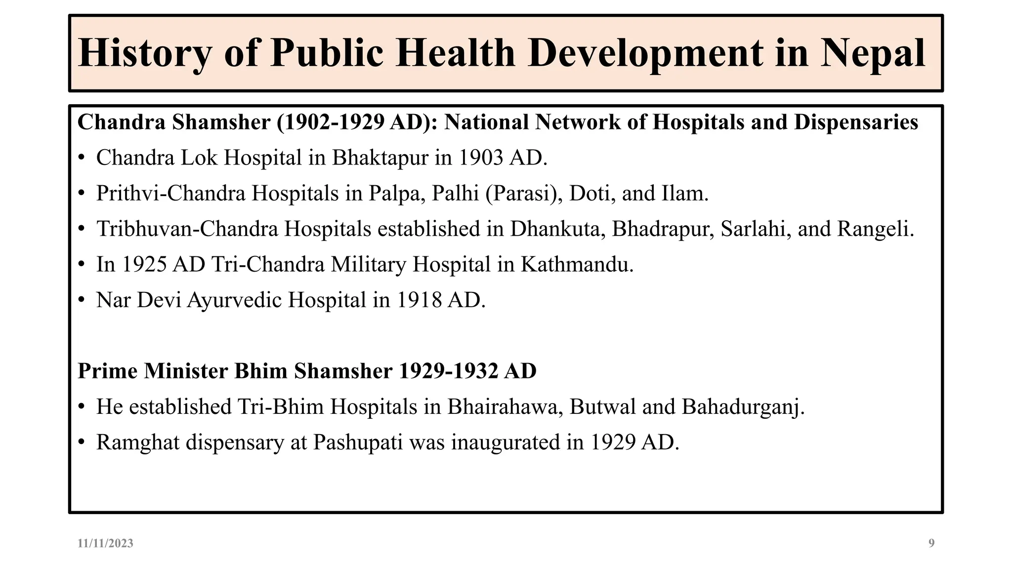 History of Development of Public health in Nepal and different ...