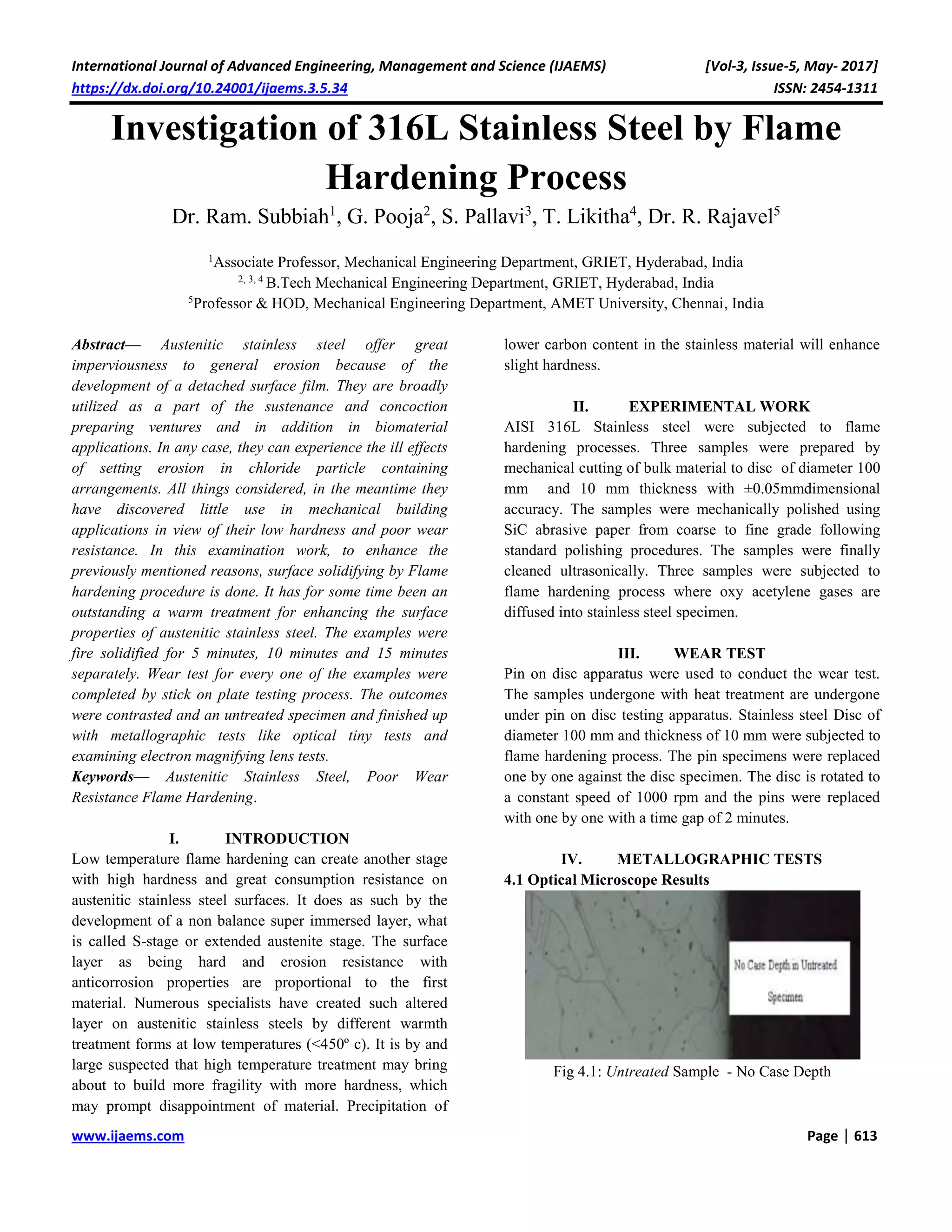 Investigation of 316L Stainless Steel by Flame Hardening Process | PDF