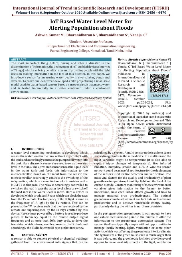 IoT Based Water Level Meter for Alerting Population about Floods | PDF