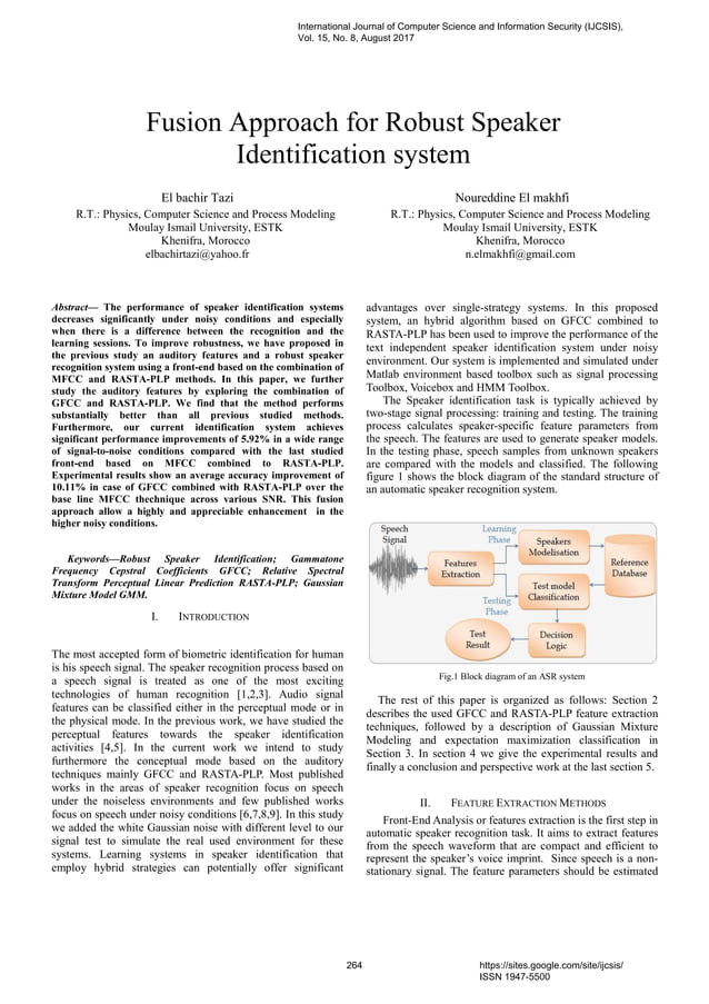 Fusion Approach for Robust Speaker Identification System | PDF