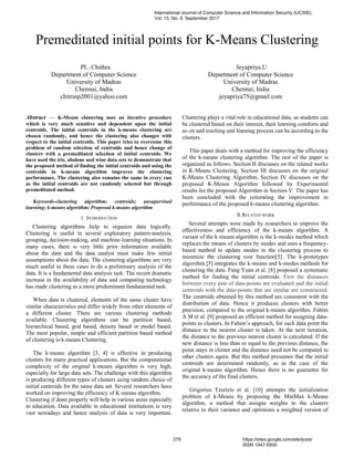 Premeditated Initial Points for K-Means Clustering | PDF