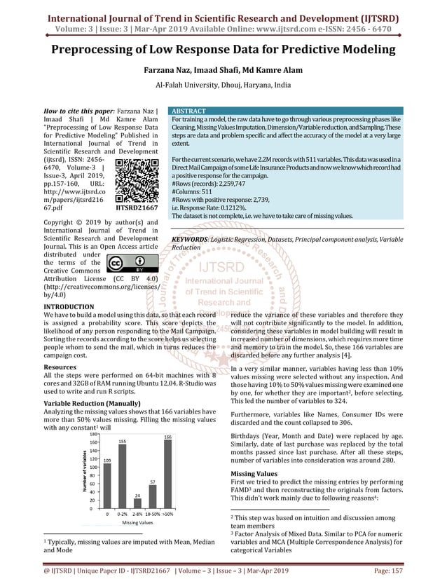 Preprocessing of Low Response Data for Predictive Modeling | PDF