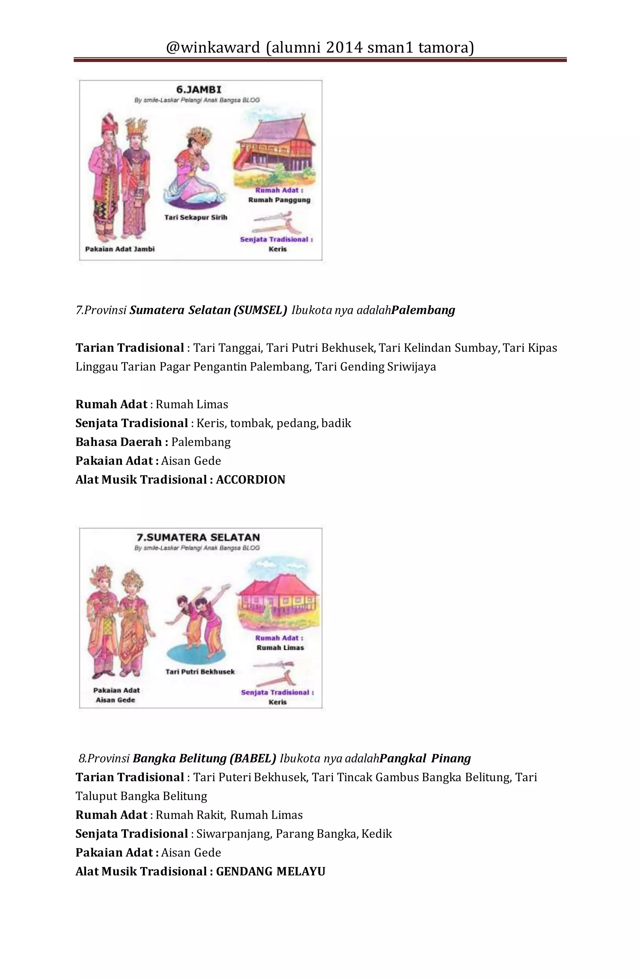 34 provinsi di indonesia beserta pakaian | DOCX