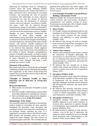 Thoughts of Mahatma Gandhi on Peace Education and its Relevance in ...