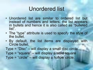 computer language - html lists | PPT