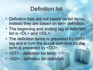 computer language - html lists | PPT | Free Download