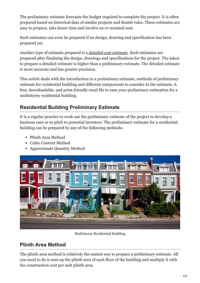 Residential Building Preliminary Cost Estimate- Excel Template | PDF ...
